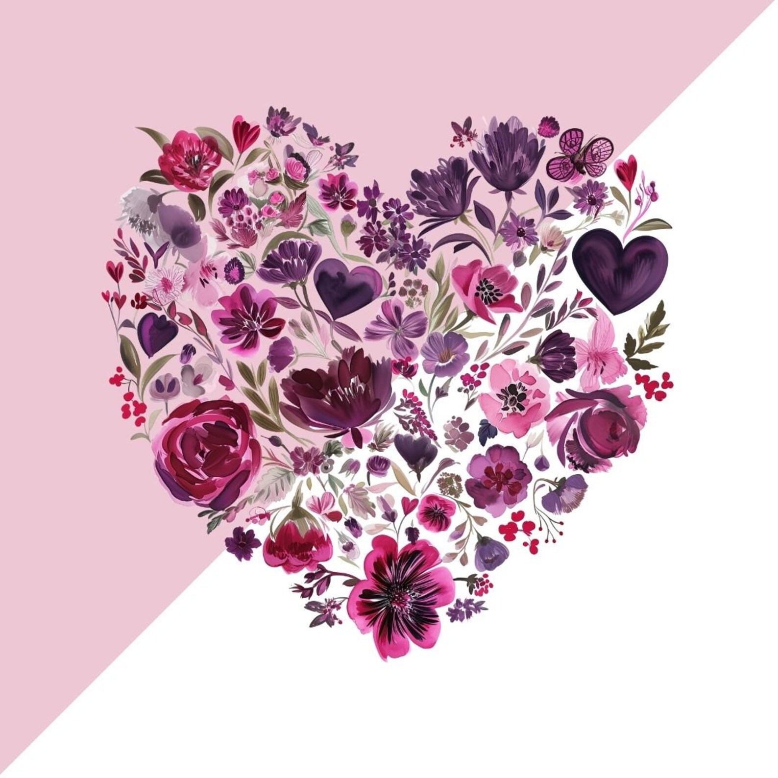 12 Flower Heart Clipart Transparent Watercolor PNG Valentine Heart Love ...