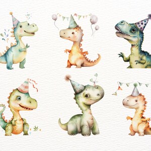 Party Dinosaur Clipart, Watercolor Birthday Dinosaur PNG, Baby Shower ...