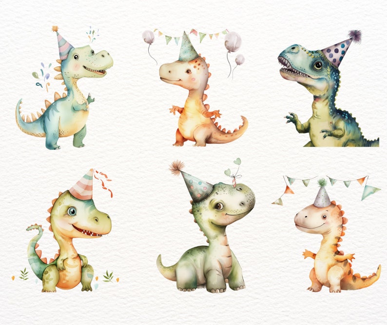 Party Dinosaur Clipart Watercolor Transparent PNG Baby Shower Image ...