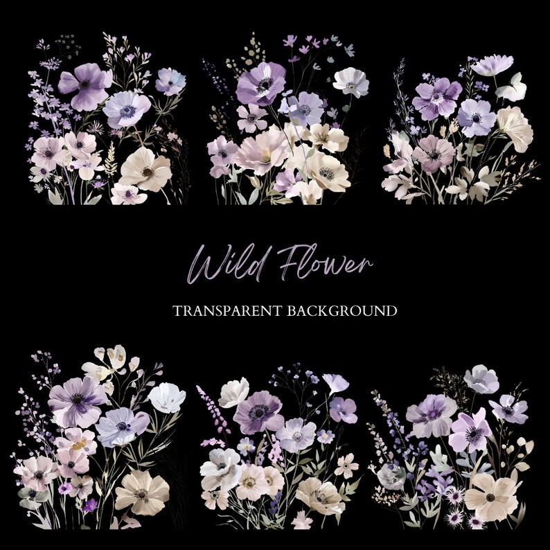 Purple Wild Flower Clipart Transparent Watercolor PNG Floral Frame ...