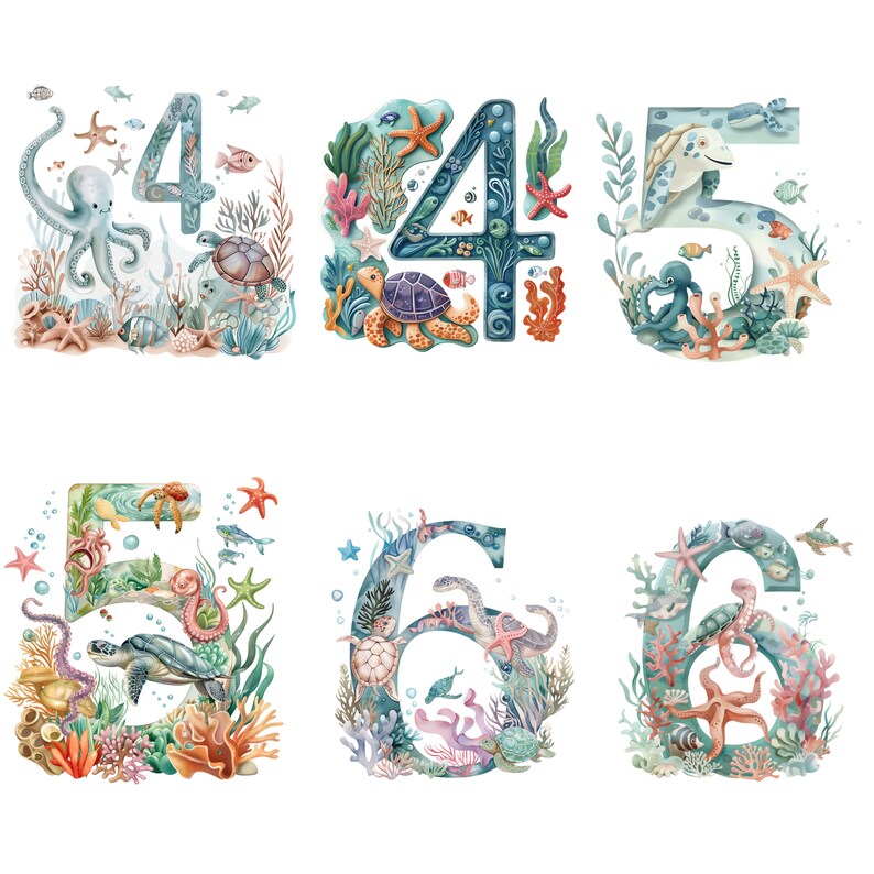 Ocean Numbers Clipart Watercolor Transparent Deep Sea Graphic Name ...