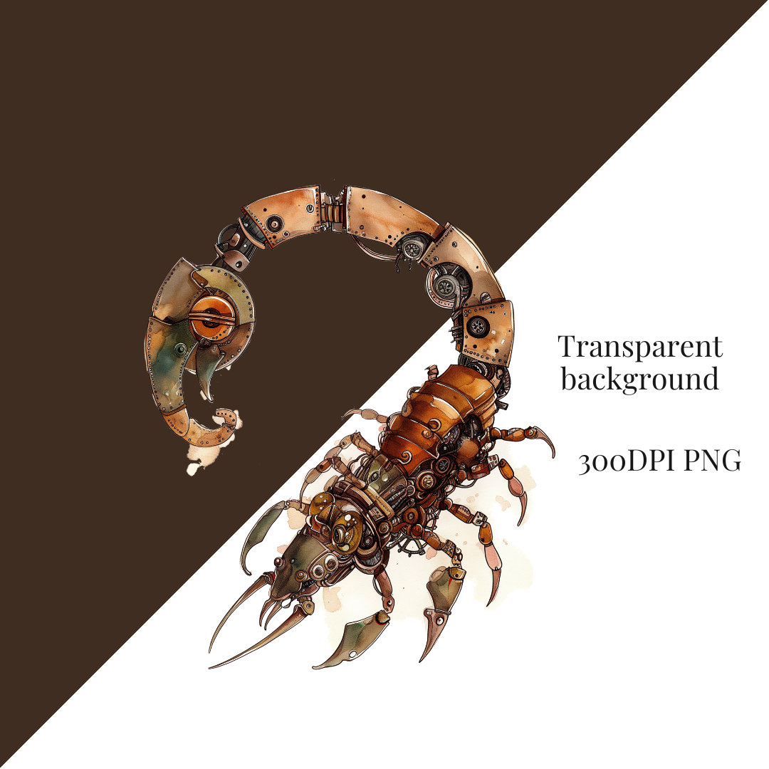 Steampunk Scorpion Clipart, Watercolor PNG, Cool Modern Design ...