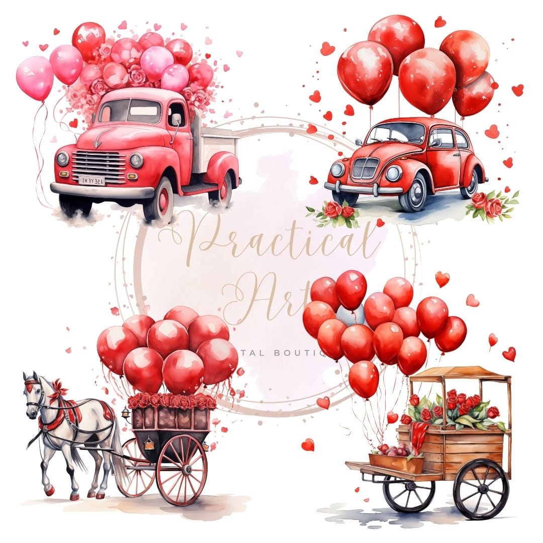 Valentine's Day Clipart Flower Love Vehicle Png Watercolor Valentine ...