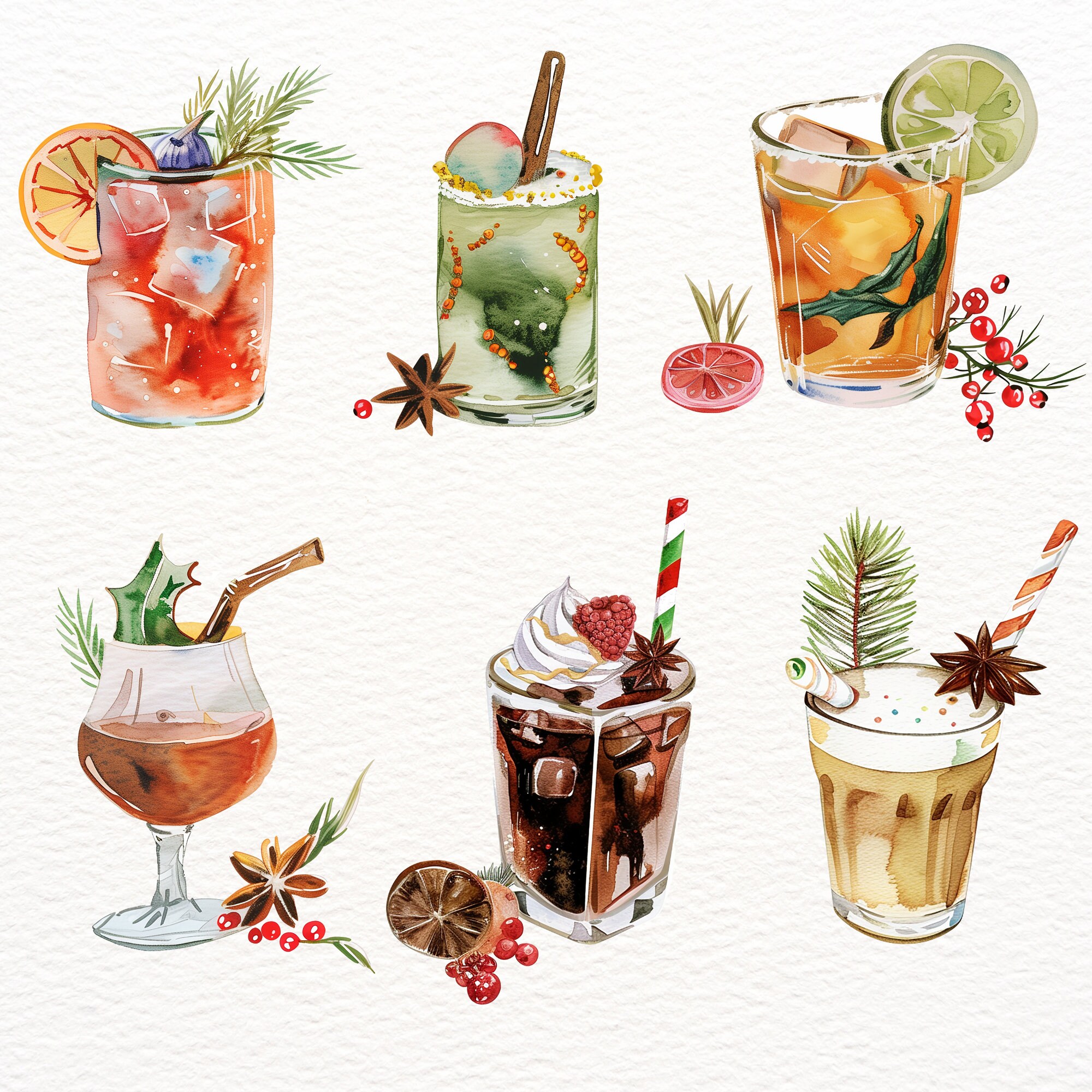 Festive Drinks Clipart, Watercolor Christmas Drink PNG, Winter Drink ...