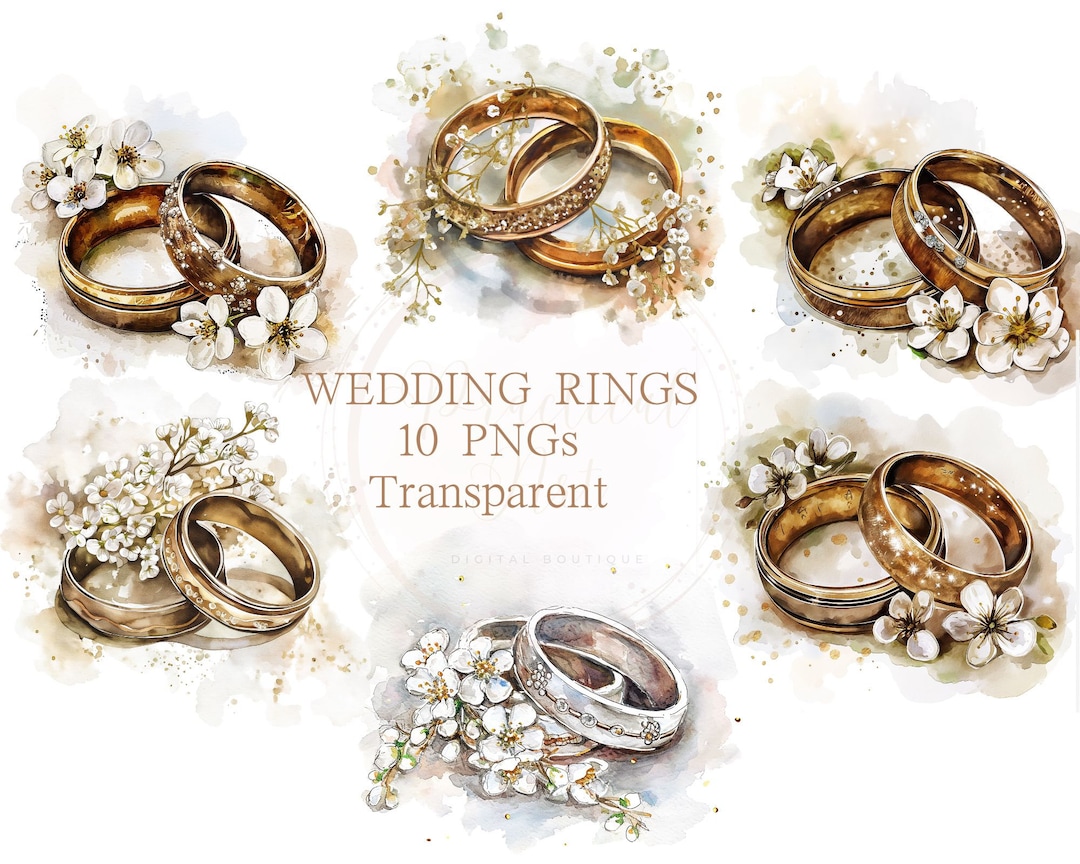 10 Wedding Ring Clipart Transparent Watercolor PNG Marriage Bride Groom ...