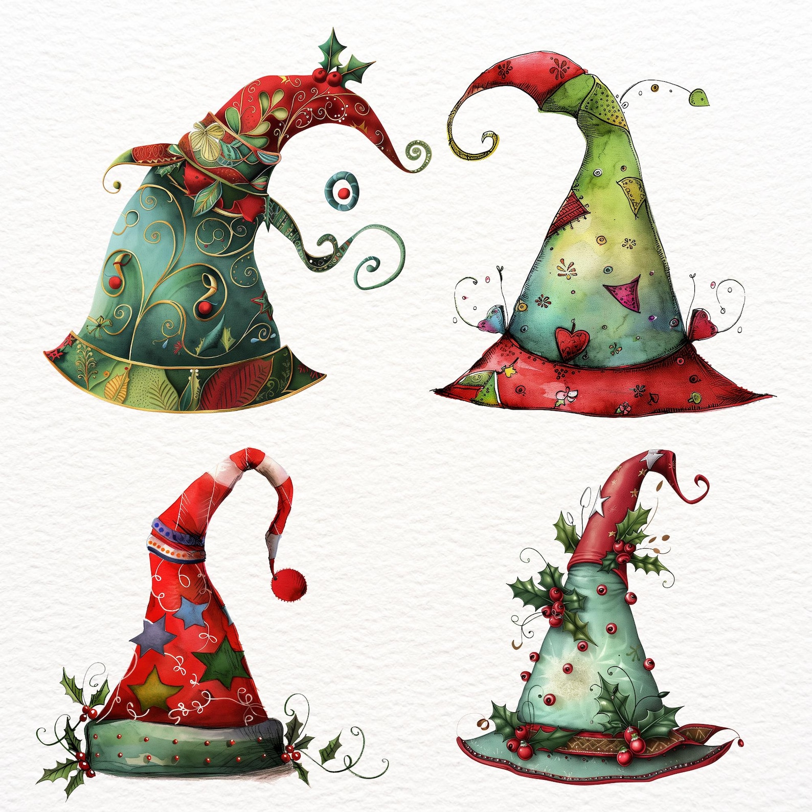Whimsical Christmas Hat Clipart Transparent PNG Noel Winter Graphic ...