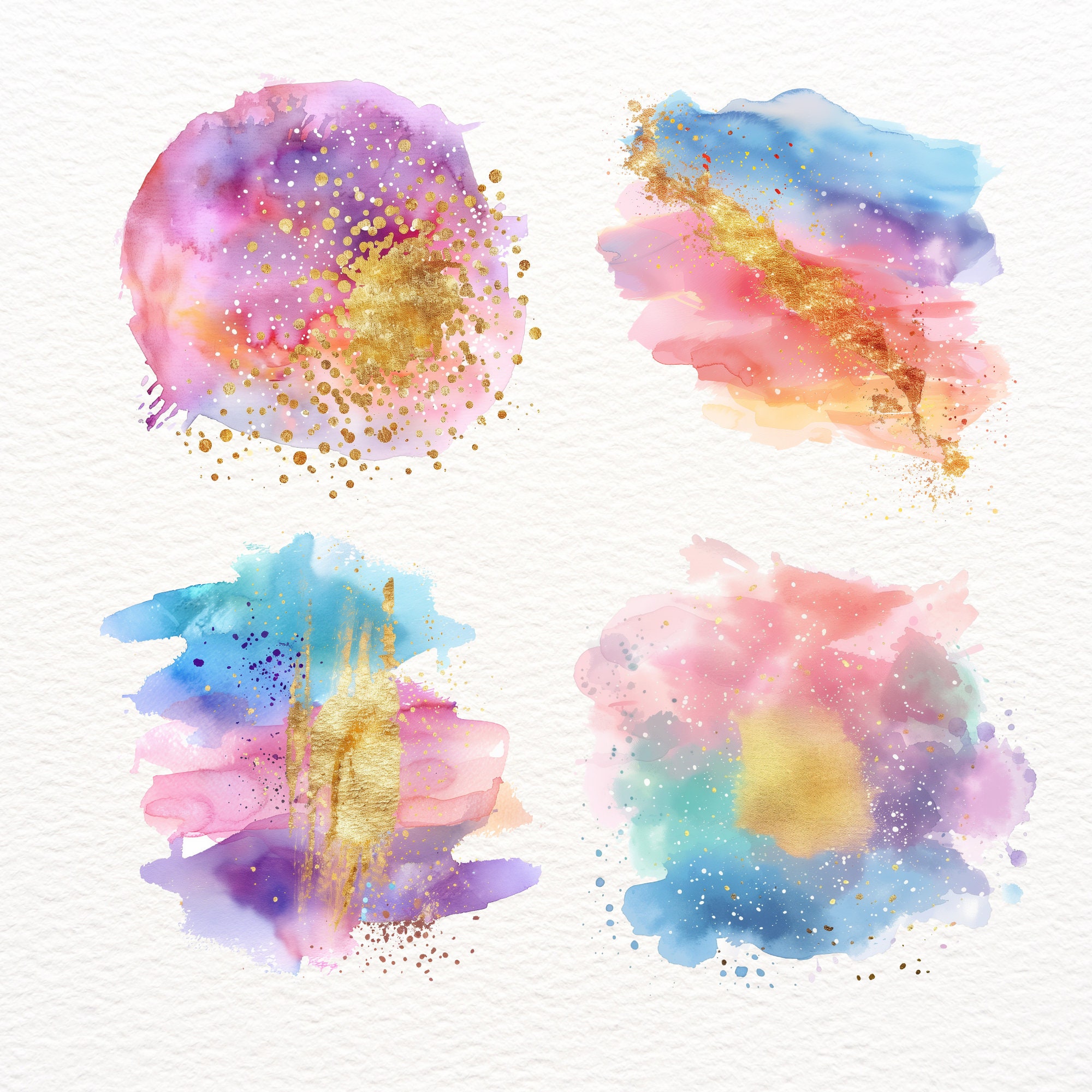 Pastel Color Splash Clipart Watercolor PNG Gold Color Stroke Graphic ...