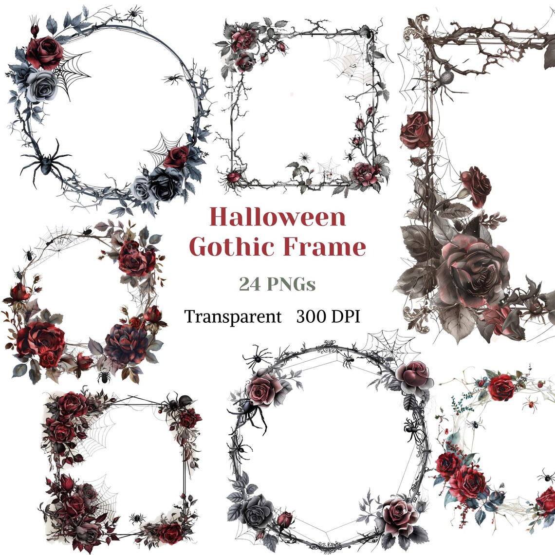 Halloween Gothic Frame Clipart Watercolor Transparent PNG Halloween ...