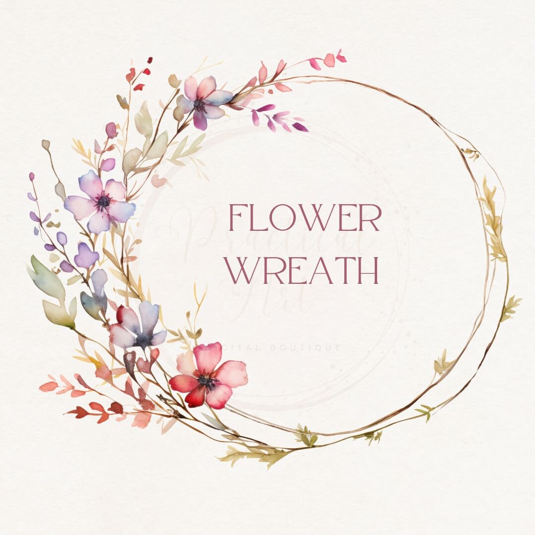 Watercolor Flower Wreath Clip Art, Wild Flower Wreath PNG, Meadow Flora ...