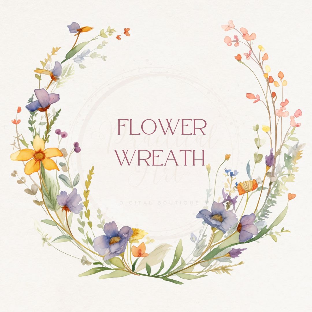 Watercolor Flower Wreath Clip Art, Wild Flower Wreath PNG, Meadow Flora ...