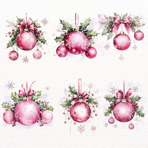 Pink Christmas Clipart, Watercolor Christmas PNG, Christmas Ornament ...