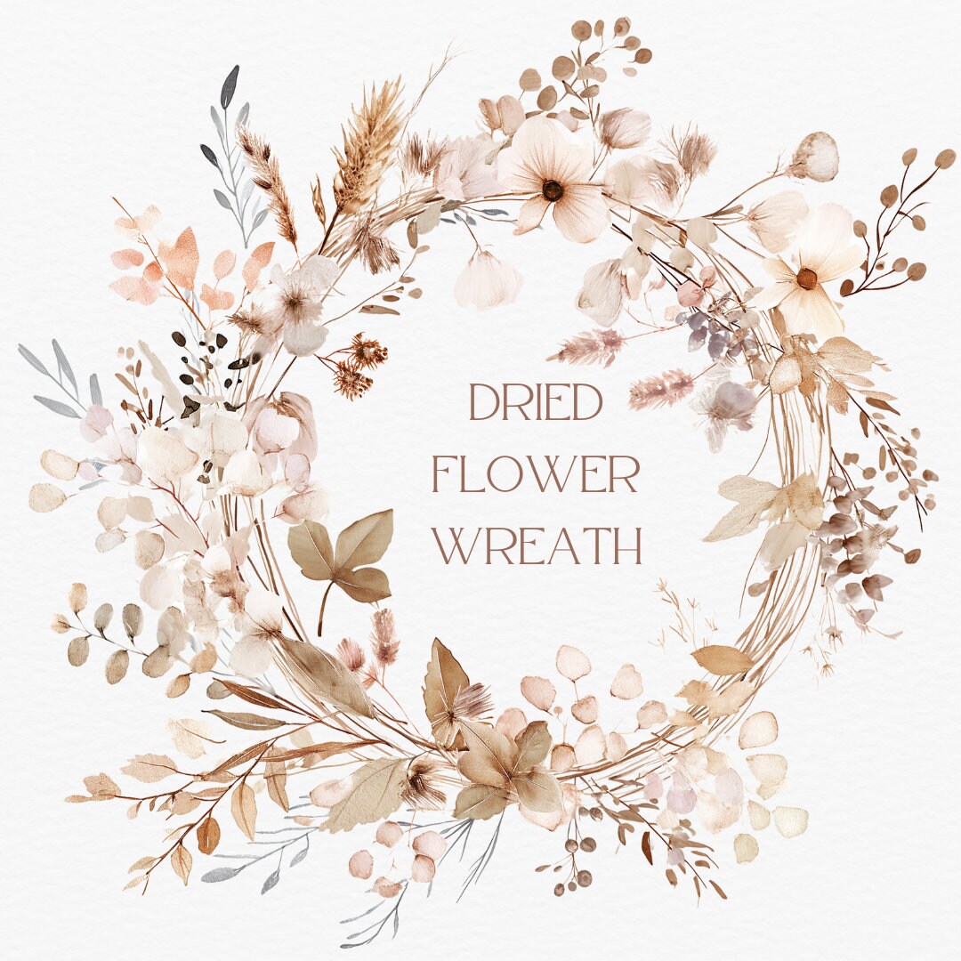 Watercolor Floral Wreath Clipart Dried Flower Frame Image Botanical ...