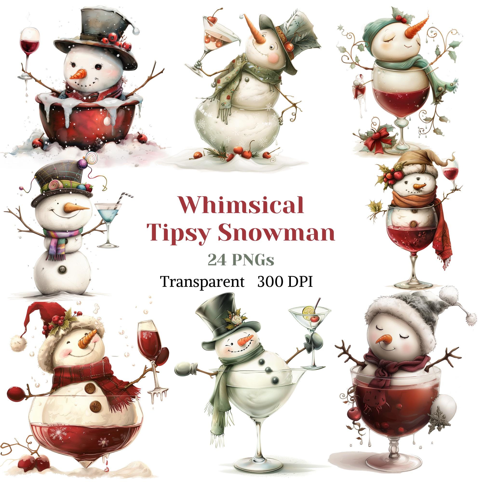 Whimsical Tipsy Snowman Clipart, Quirky Snowman PNG, Funny Noel Winter ...