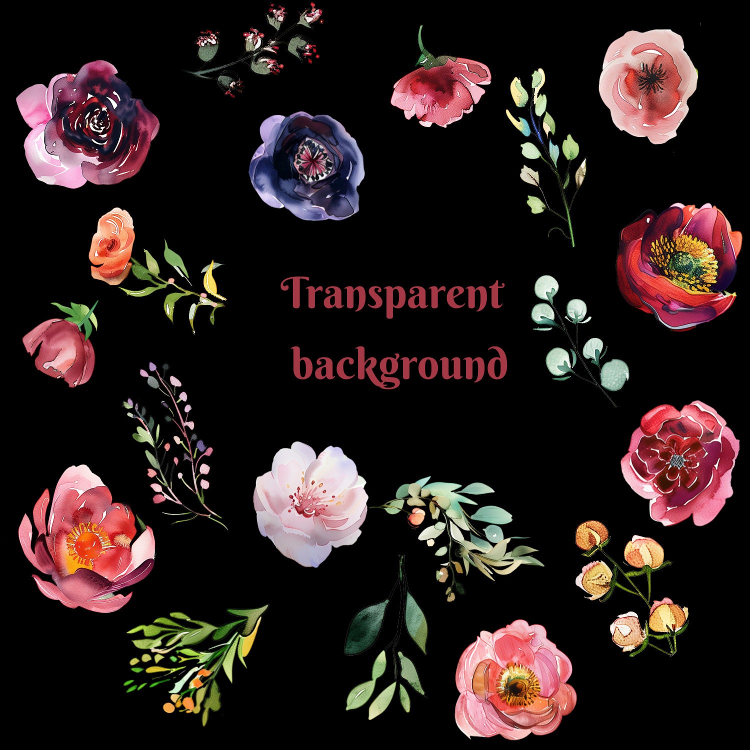 Sweet Watercolor Flowers Clipart Transparent PNG DIY Elements Drawing ...