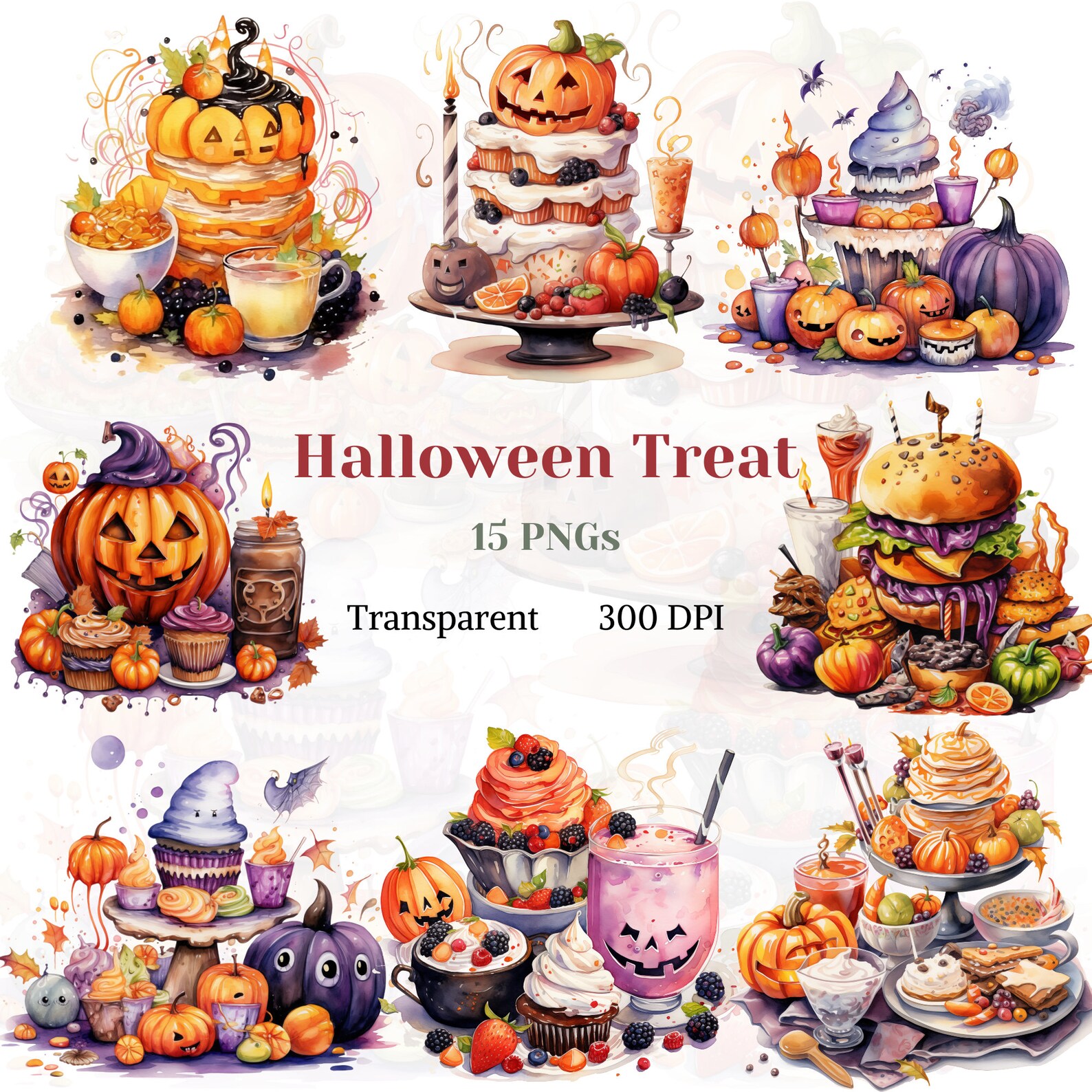 Halloween Treat Clipart Transparent Watercolor PNG Halloween Food and ...