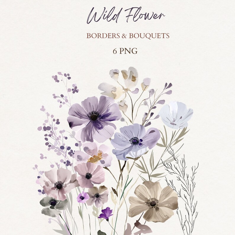 Purple Wild Flower Clipart Transparent Watercolor PNG Floral Frame ...