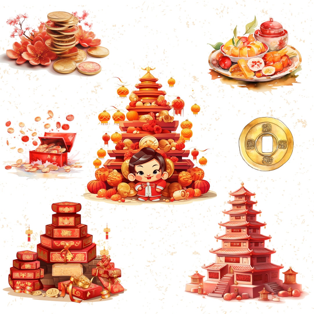 Chinese New Year Clipart Bundle Transparent PNG, 300 DPI Vibrant Images ...
