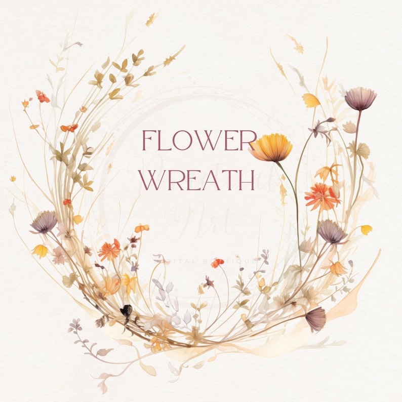 Watercolor Flower Wreath Clip Art, Wild Flower Wreath PNG, Meadow Flora ...