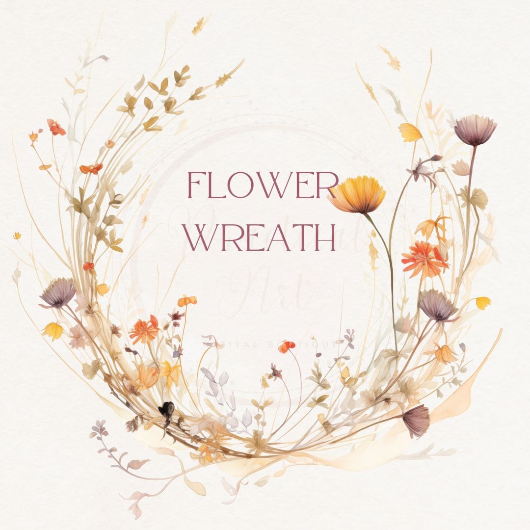 Watercolor Flower Wreath Clip Art, Wild Flower Wreath PNG, Meadow Flora ...