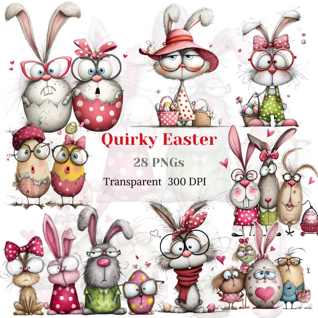 Quirky Easter Clip Art, Watercolor Pink Easter Graphic, Happy Easter ...