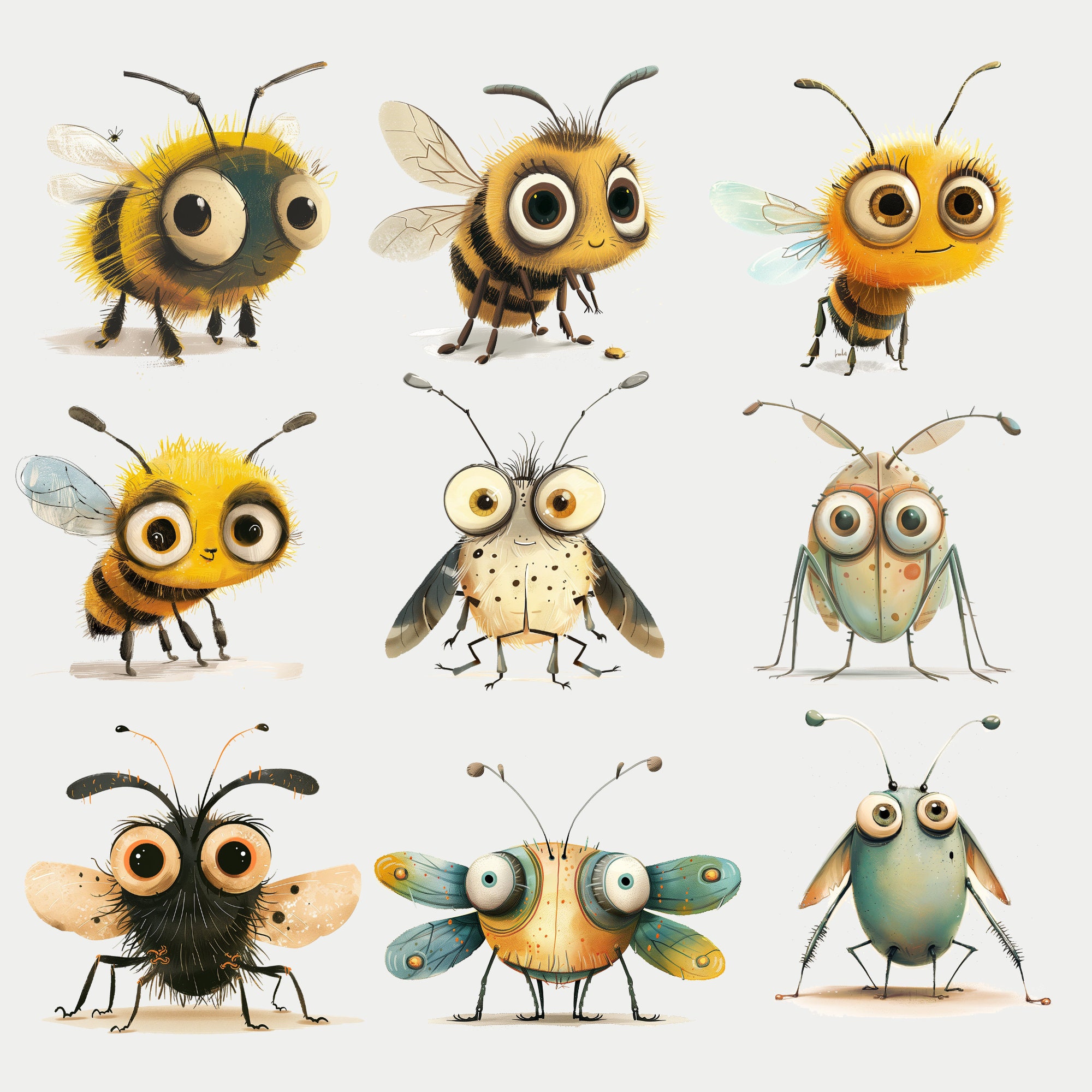 Whimsical Insect Clip Art, Big Eyes Insect PNG, Quirky Funny Animal ...