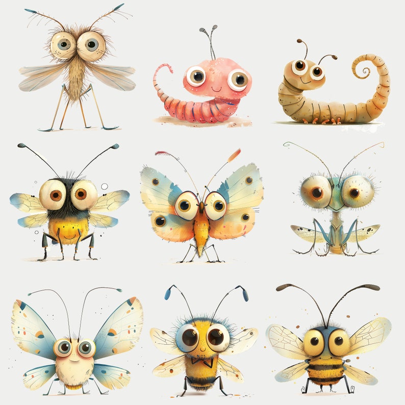 Whimsical Insect Clip Art, Big Eyes Insect PNG, Quirky Funny Animal ...