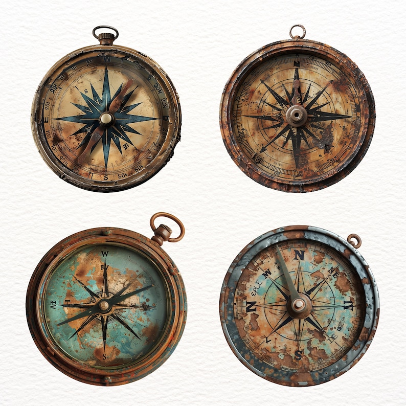 Rustic Compass Clipart Transparent PNG 300 DPI Old Vintage Compass ...