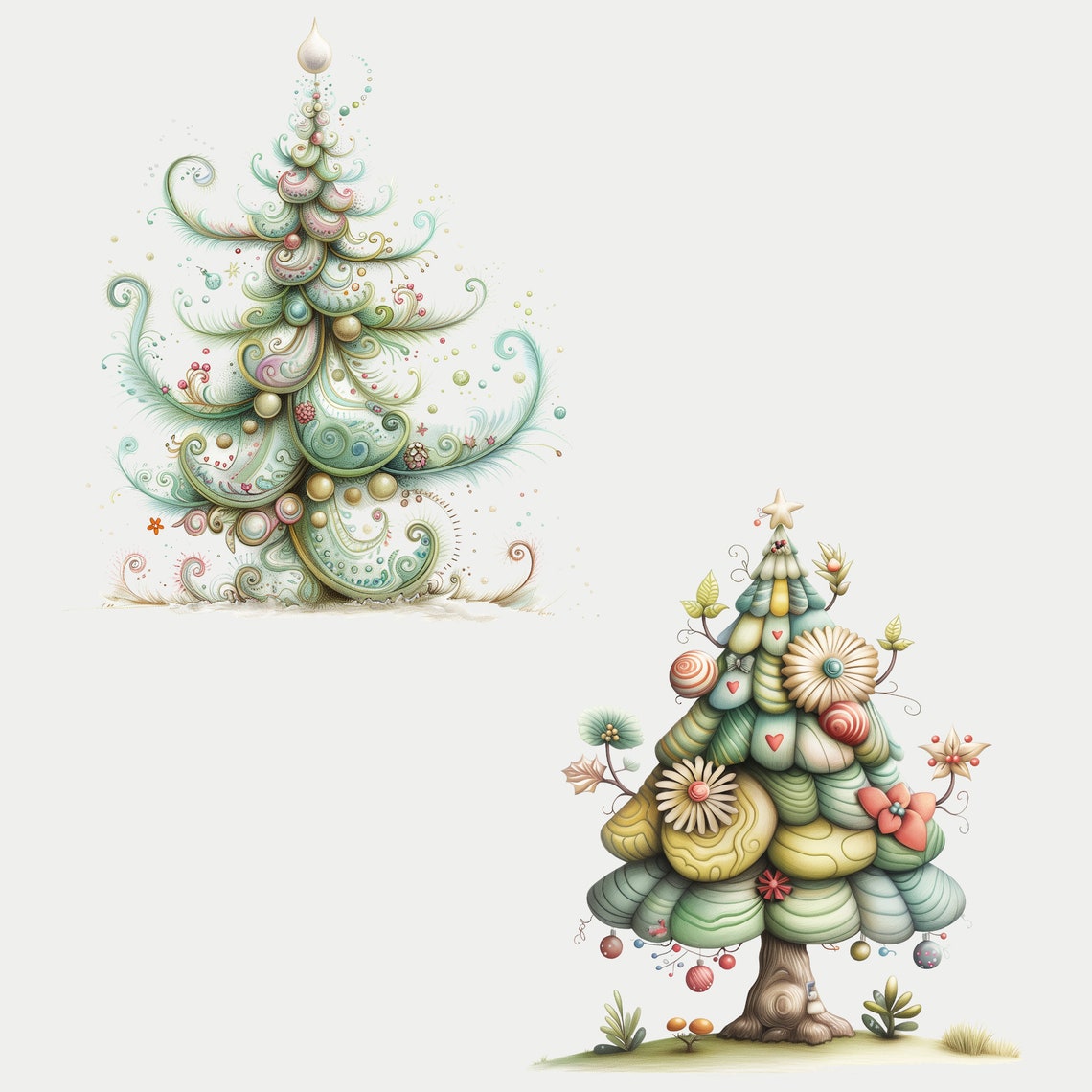 Whimsical Christmas Tree Clipart Watercolor Transparent PNG Noel Winter ...