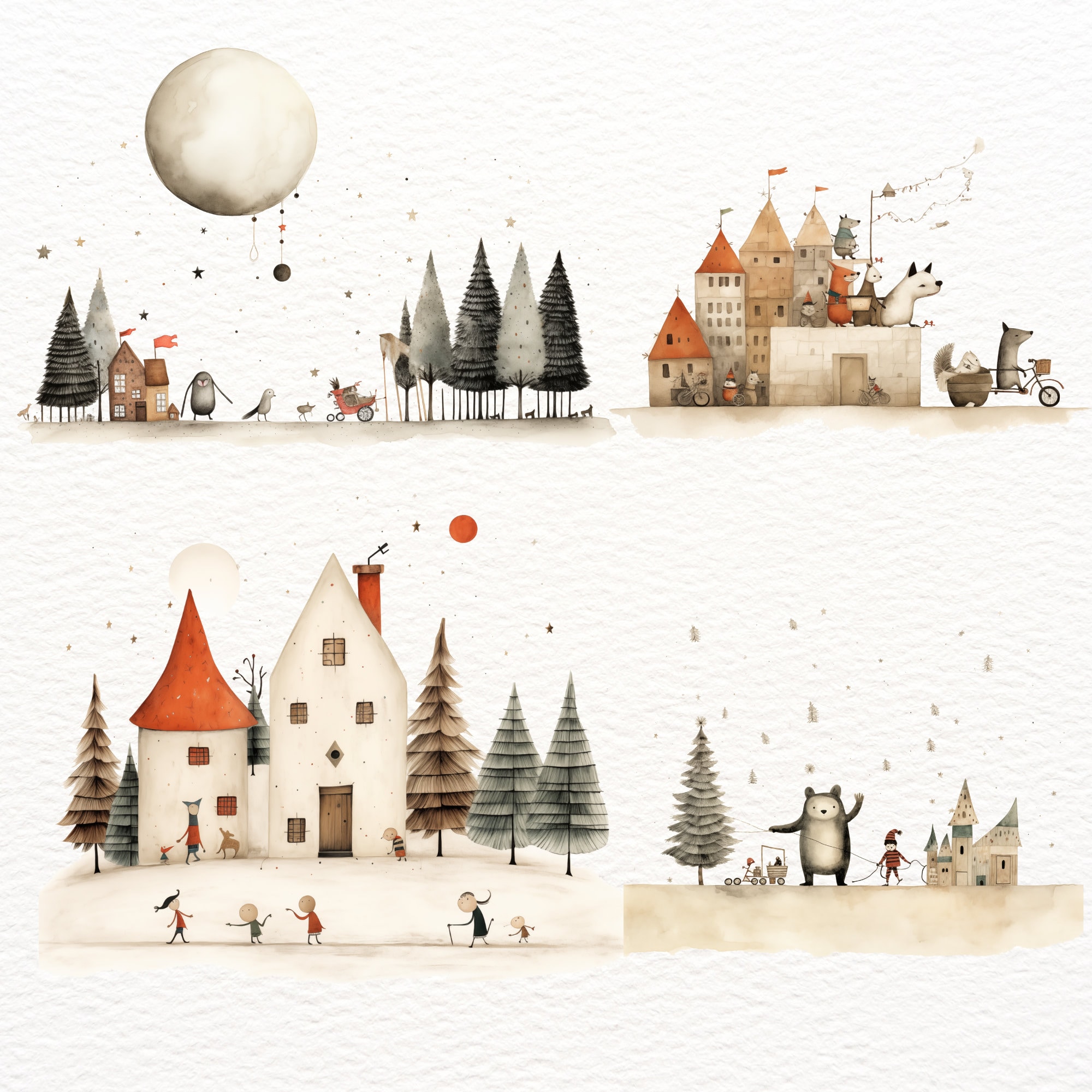 Fun Christmas Clipart, Watercolor Christmas Children PNG, Winter Fun ...