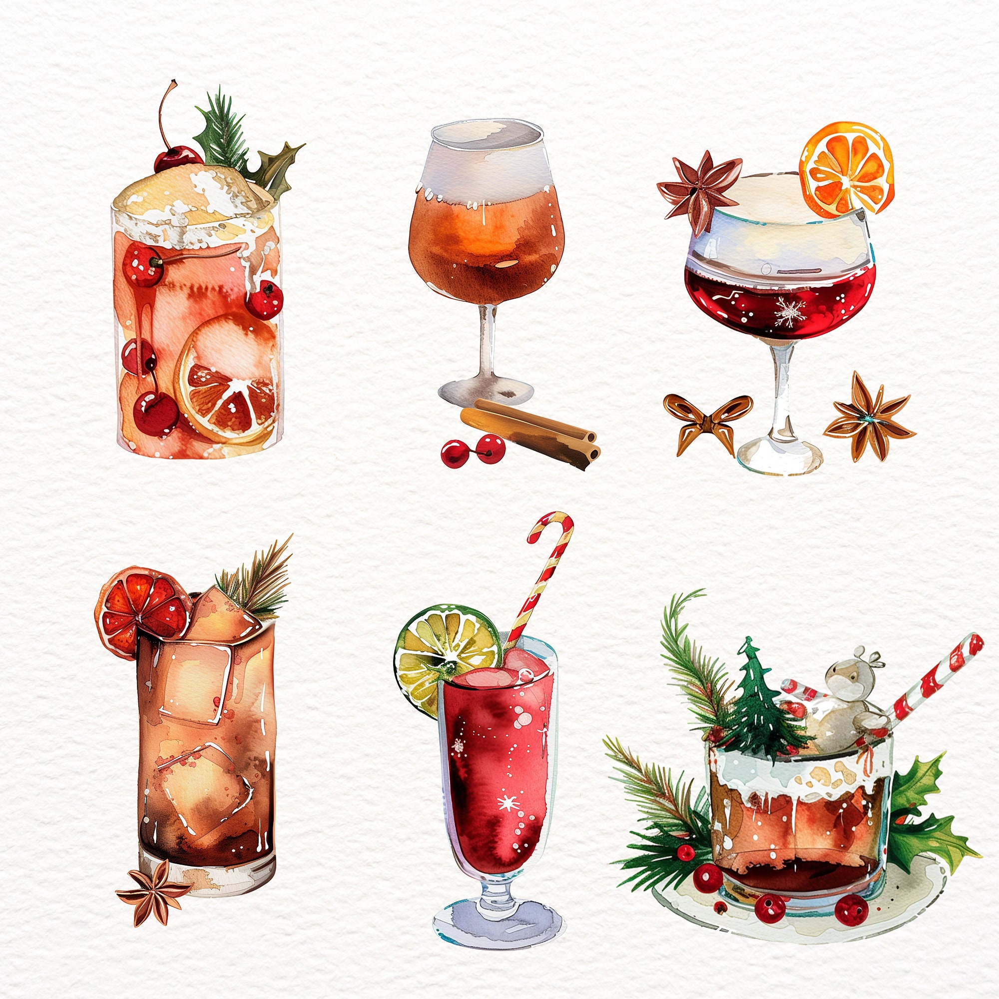 Festive Drinks Clipart, Watercolor Christmas Drink PNG, Winter Drink ...