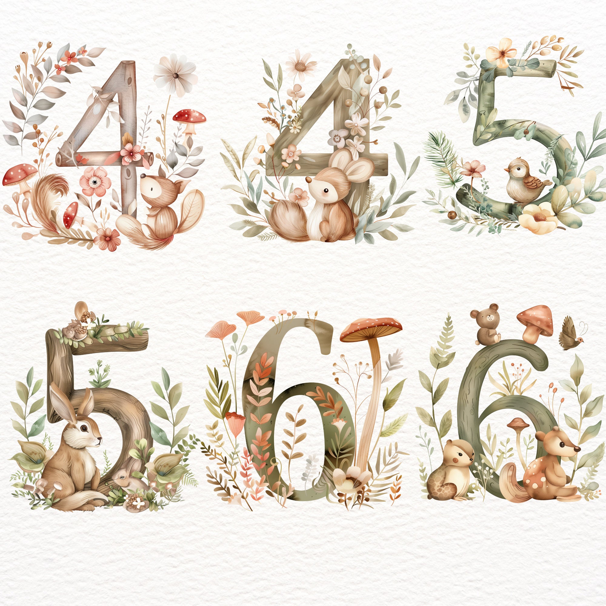 Woodland Numbers Clipart Watercolor Transparent Forest Graphic Name ...