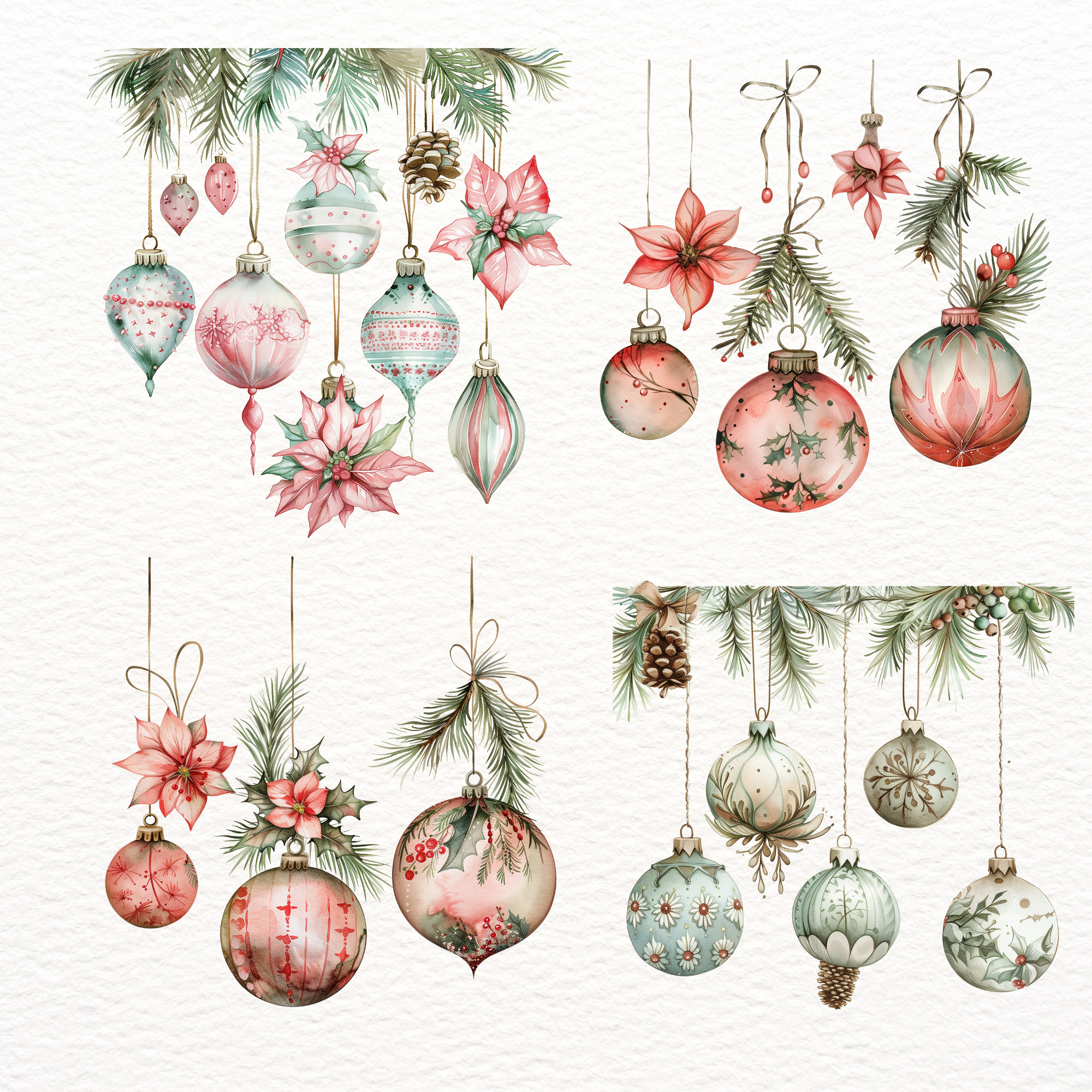 Festive Christmas Decor Clipart, Watercolor Noel Winter Decoration PNG ...