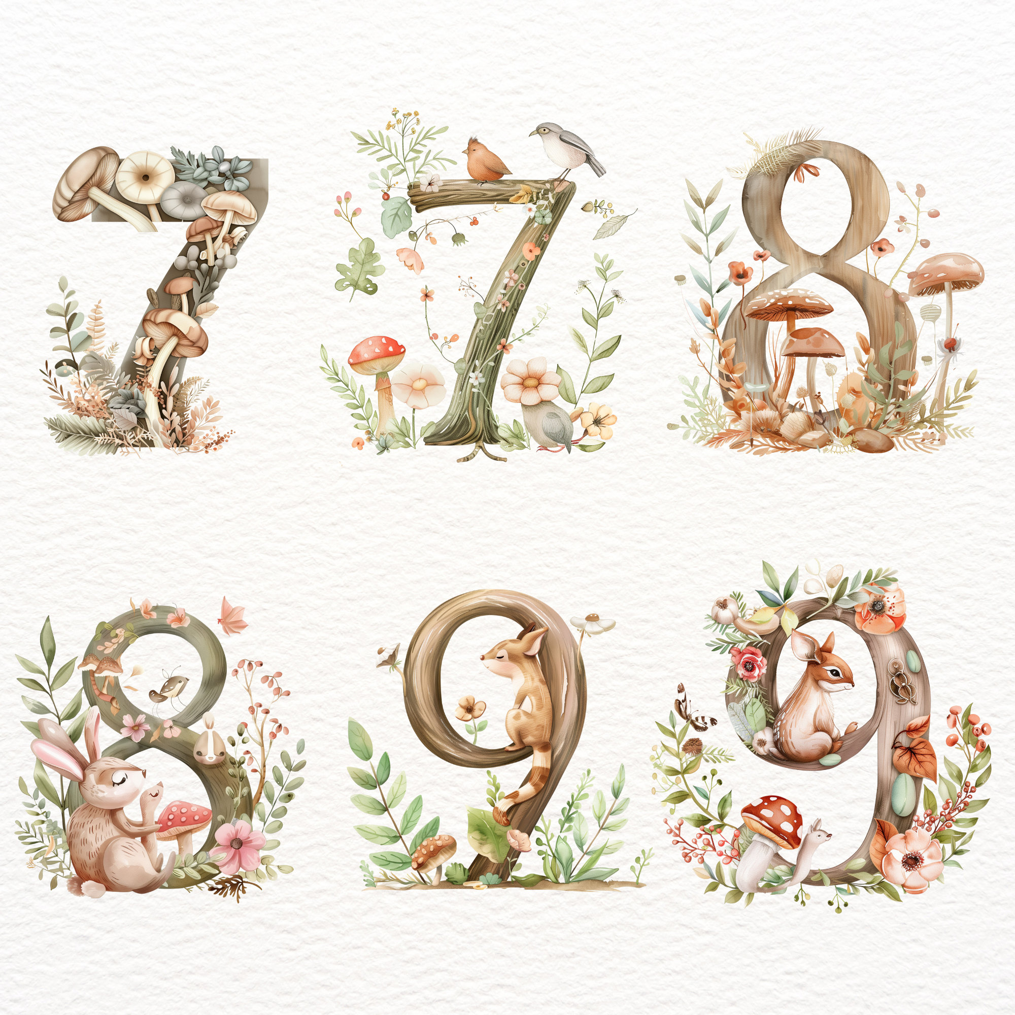 Woodland Numbers Clipart Watercolor Transparent Forest Graphic Name ...