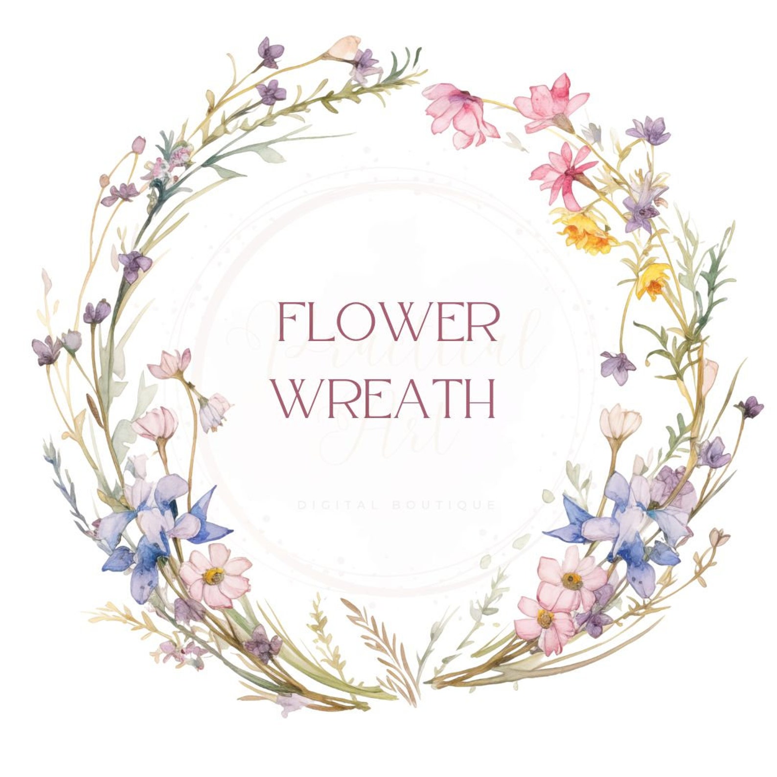 Watercolor Flower Wreath Clip Art, Wild Flower Wreath PNG, Meadow Flora ...