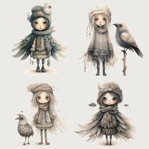 Whimsical Bird Girl Clipart, Adorable Girl Image, Watercolor Girl in ...