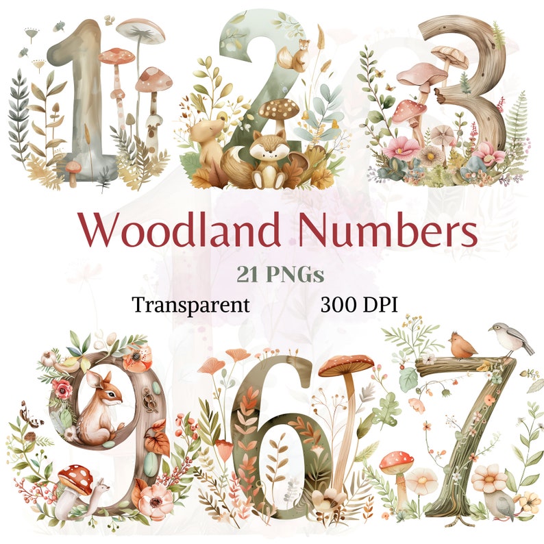Woodland Numbers Clipart Watercolor Transparent Forest Graphic Name ...