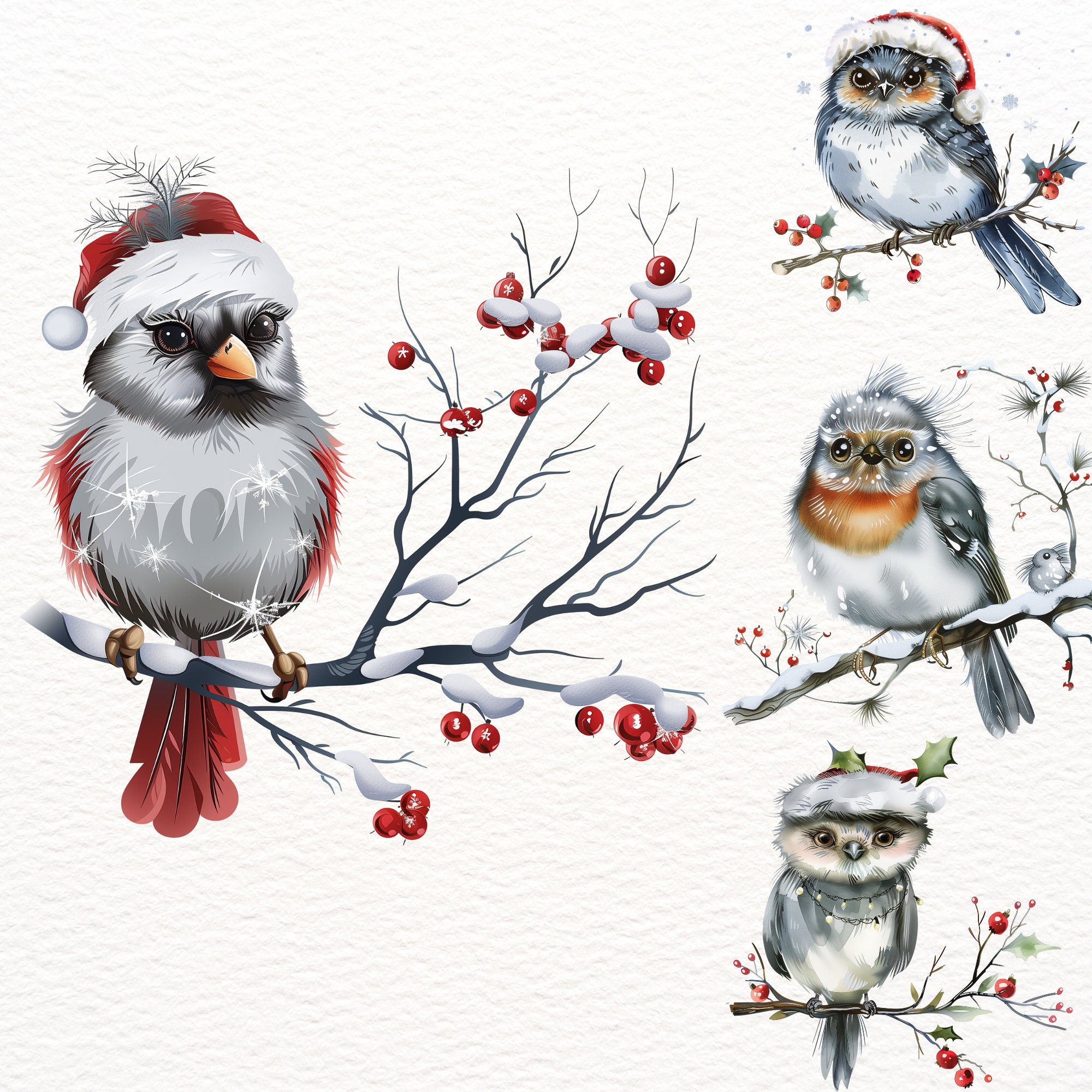 Winter Bird Clipart Watercolor Transparent PNG Noel Winter Graphic ...