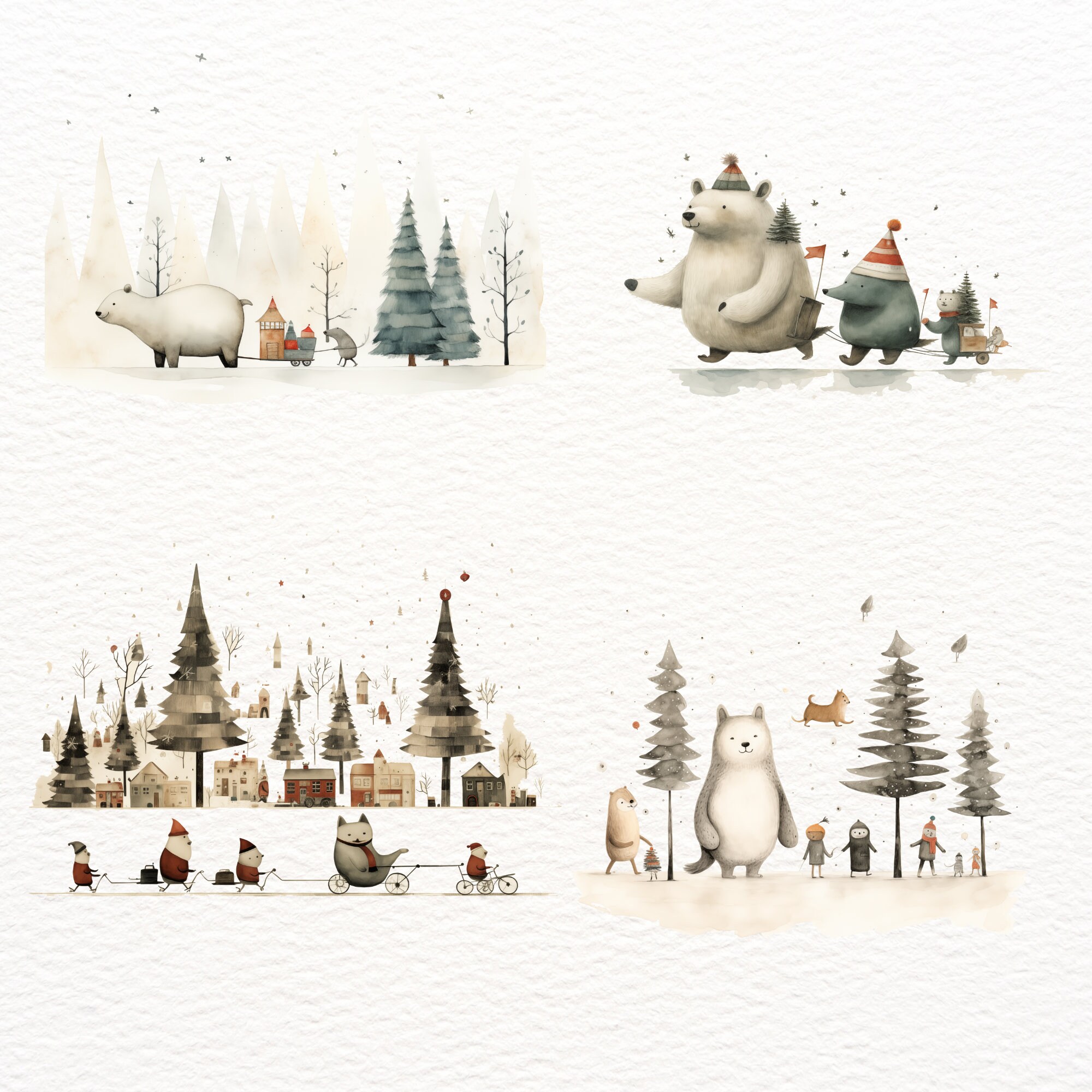 Fun Christmas Clipart, Watercolor Christmas Children PNG, Winter Fun ...