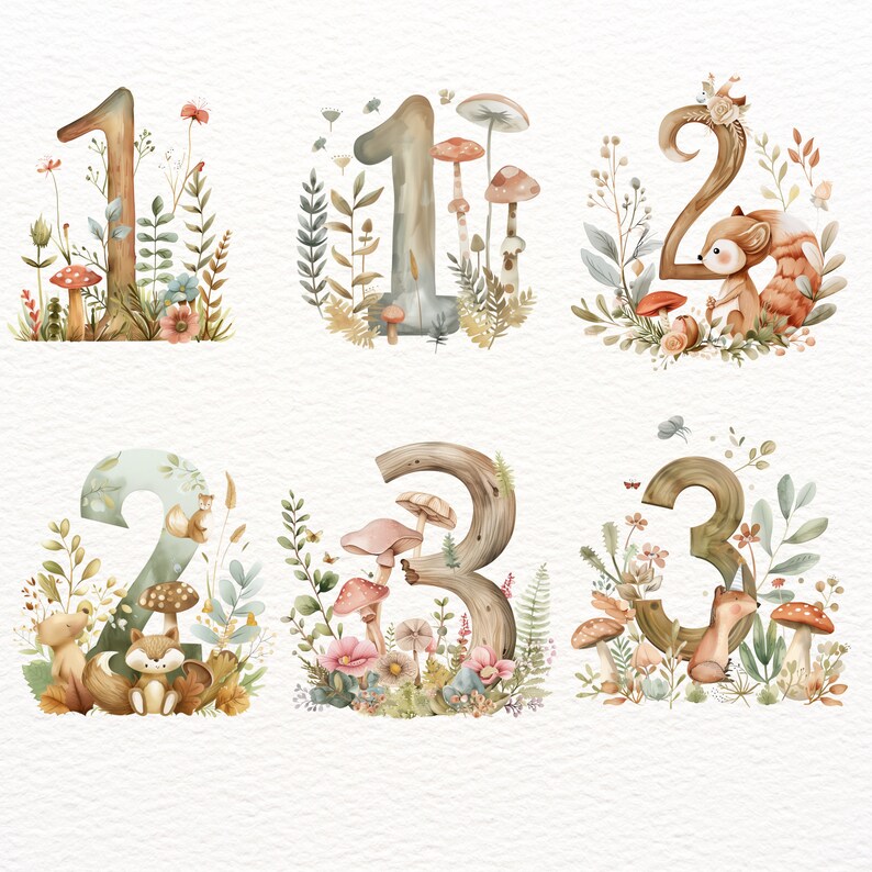 Woodland Numbers Clipart Watercolor Transparent Forest Graphic Name ...