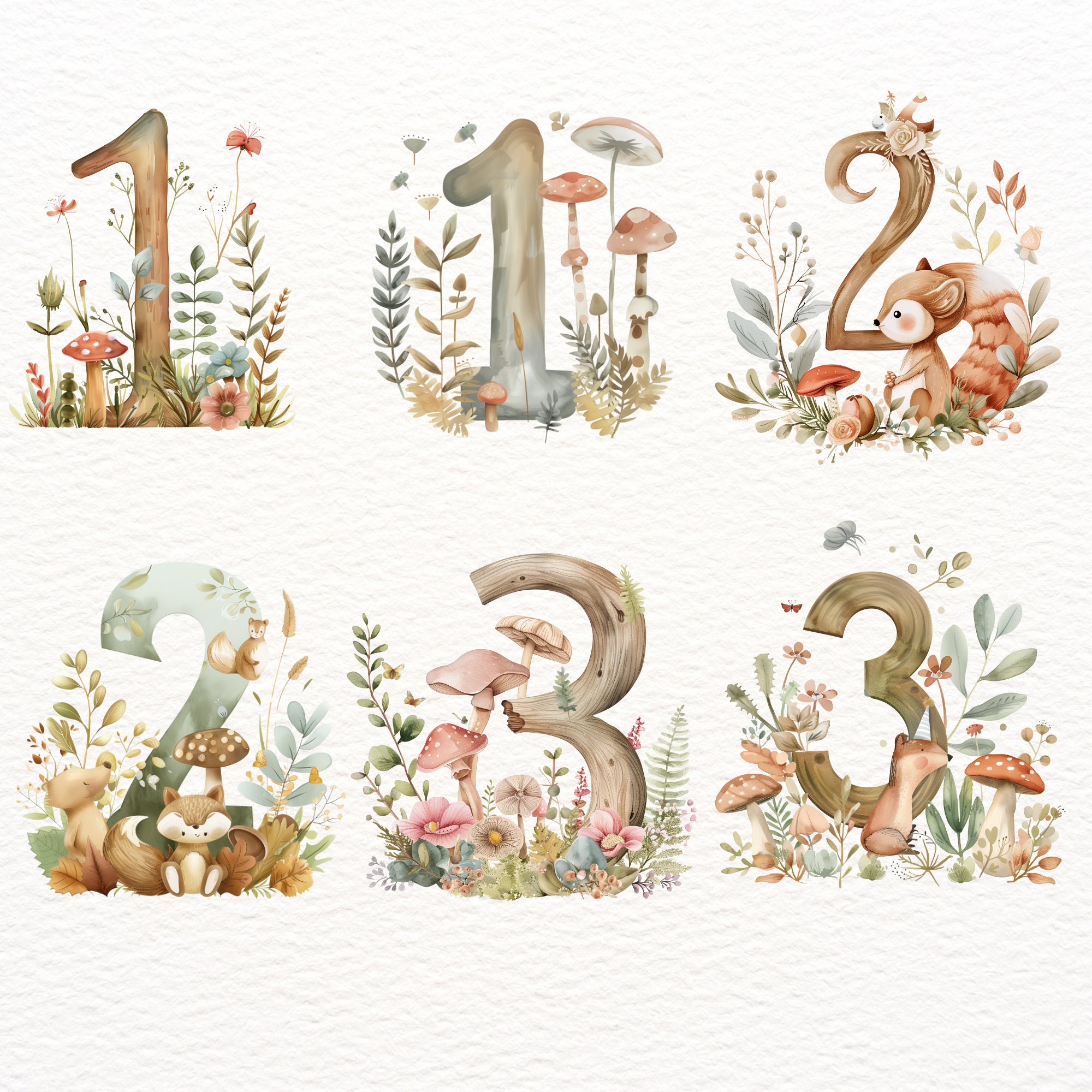 Woodland Numbers Clipart Watercolor Transparent Forest Graphic Name ...