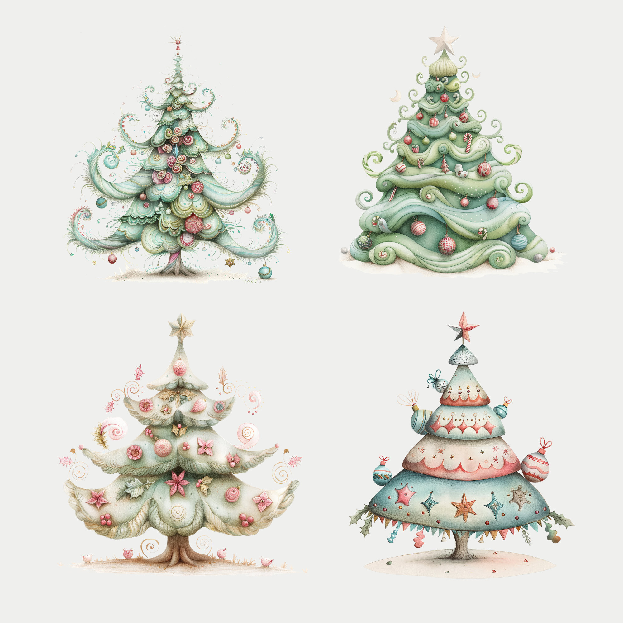 Whimsical Christmas Tree Clipart Watercolor Transparent PNG Noel Winter ...