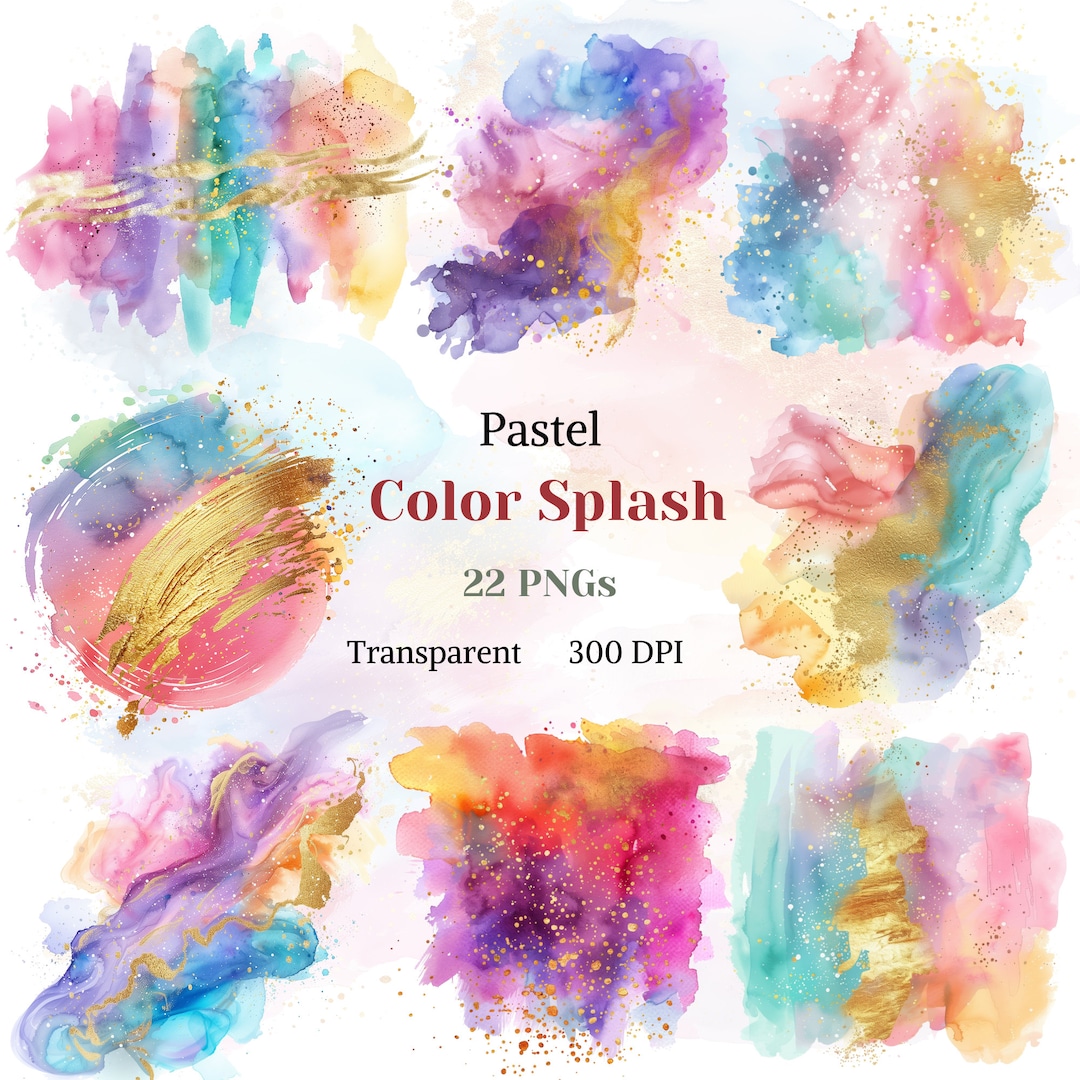 Pastel Color Splash Clipart Watercolor PNG Gold Color Stroke Graphic ...