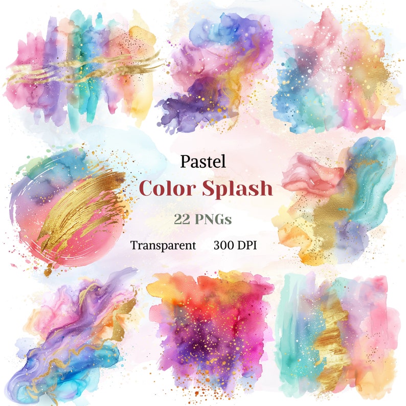 Pastel Color Splash Clipart Watercolor Transparent PNG Gold Color ...