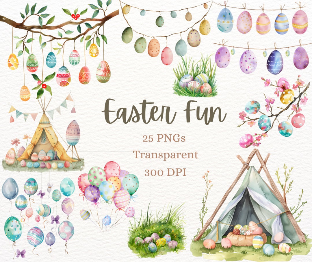 Easter Fun Clipart Watercolor Transparent PNG Easter Eggs Graphic ...