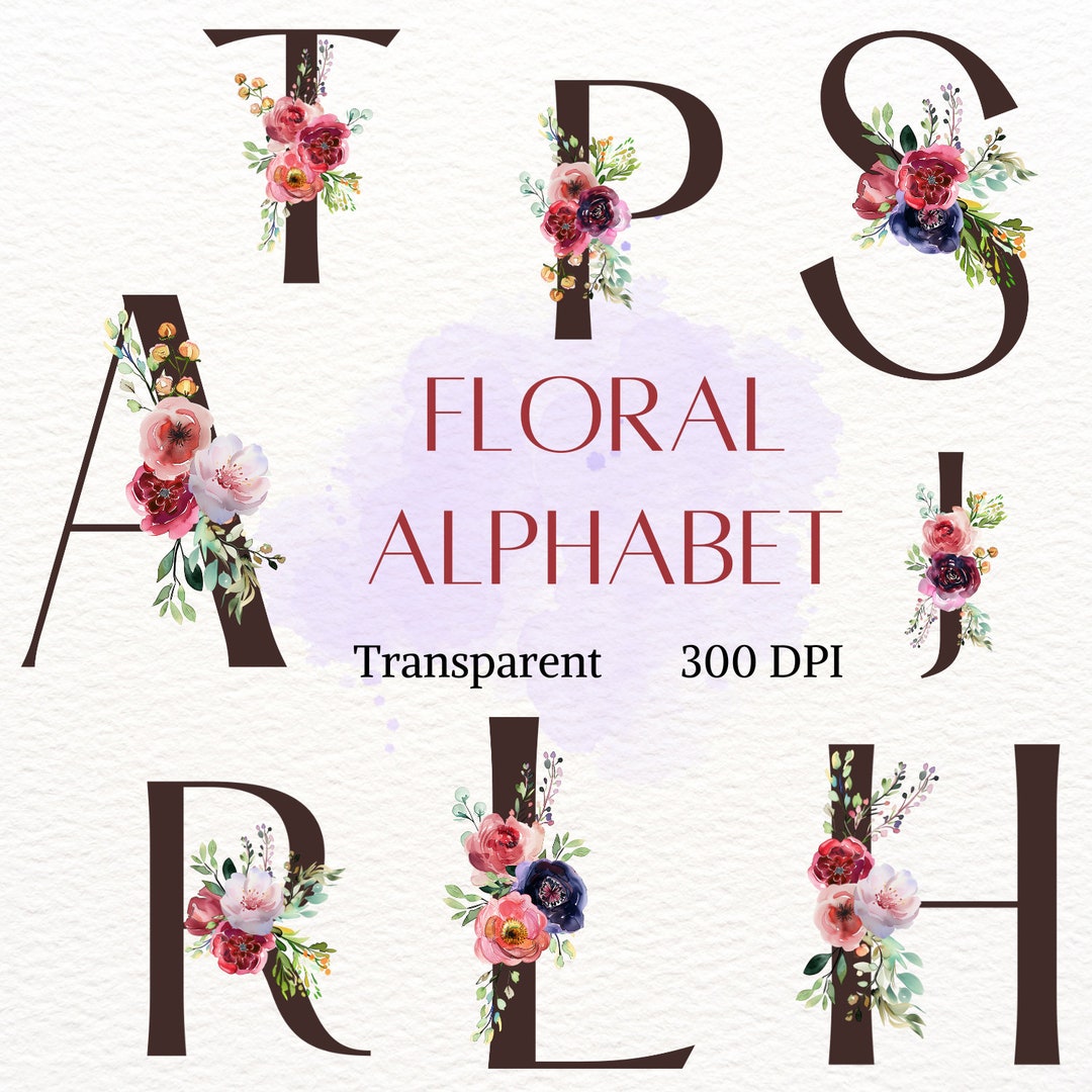 Floral Alphabet Clipart, Watercolor Flower Letters PNG, Spring Flower ...