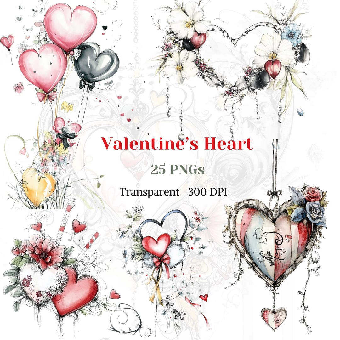 Valentines Heart Clipart Watercolor Transparent Heart PNG Love ...