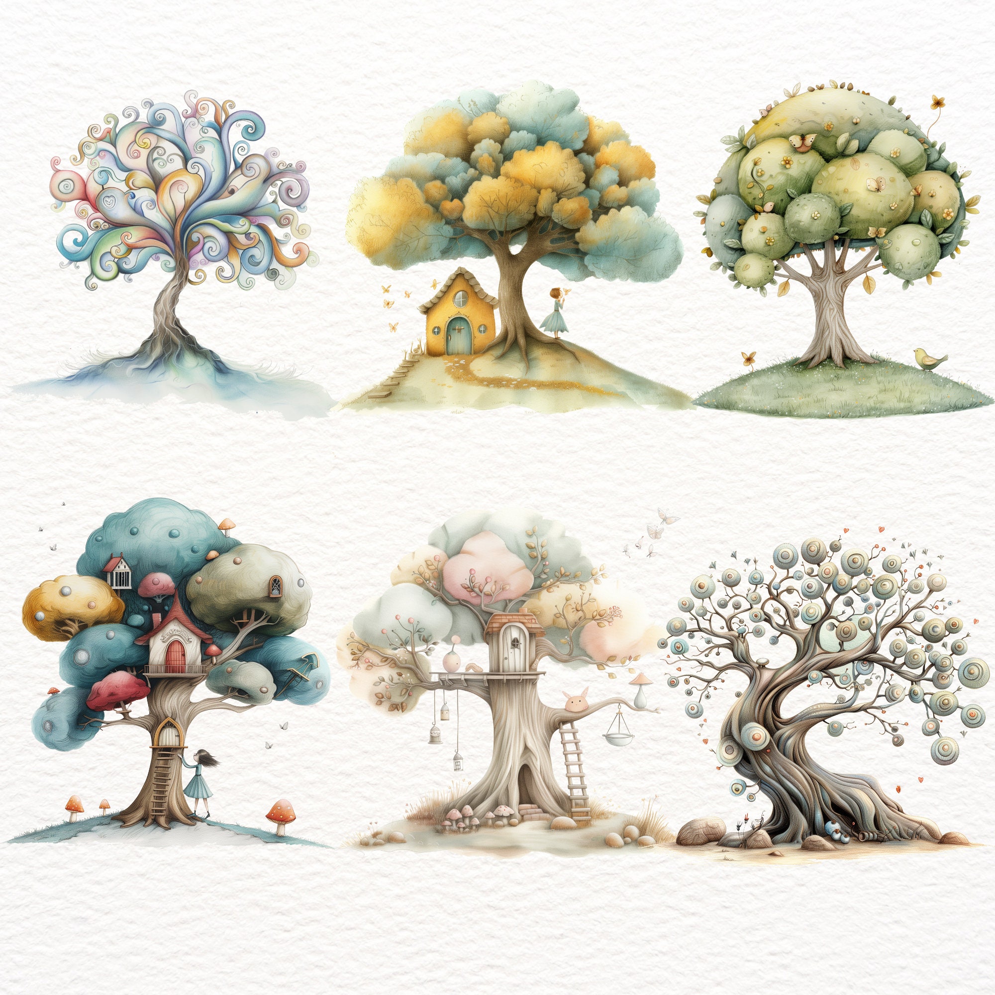 Whimsical Tree Clipart Watercolor Transparent PNG Plant Tree Graphic ...