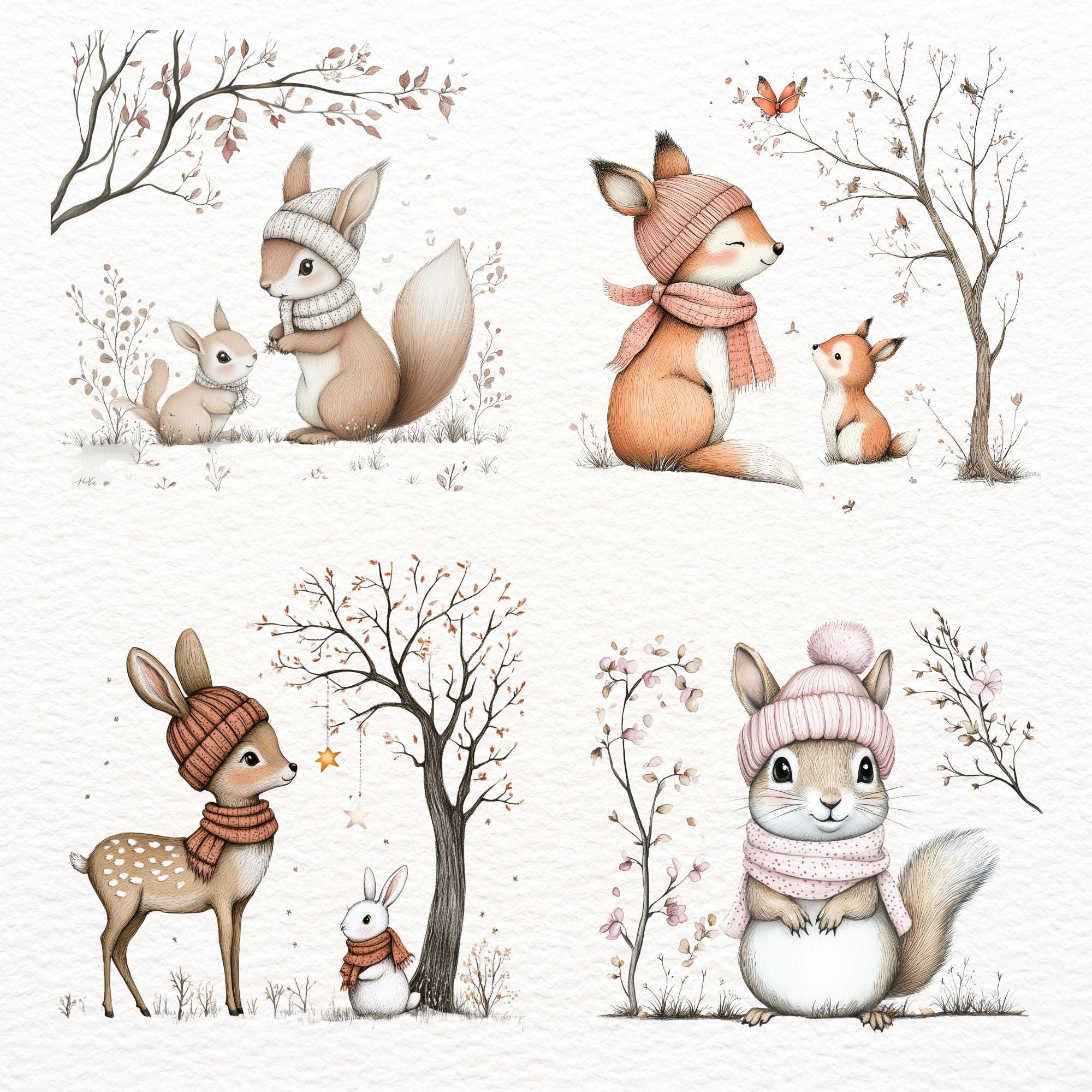 Winter Forest Animals Clipart, Watercolor Cute Adorable Animal PNG ...