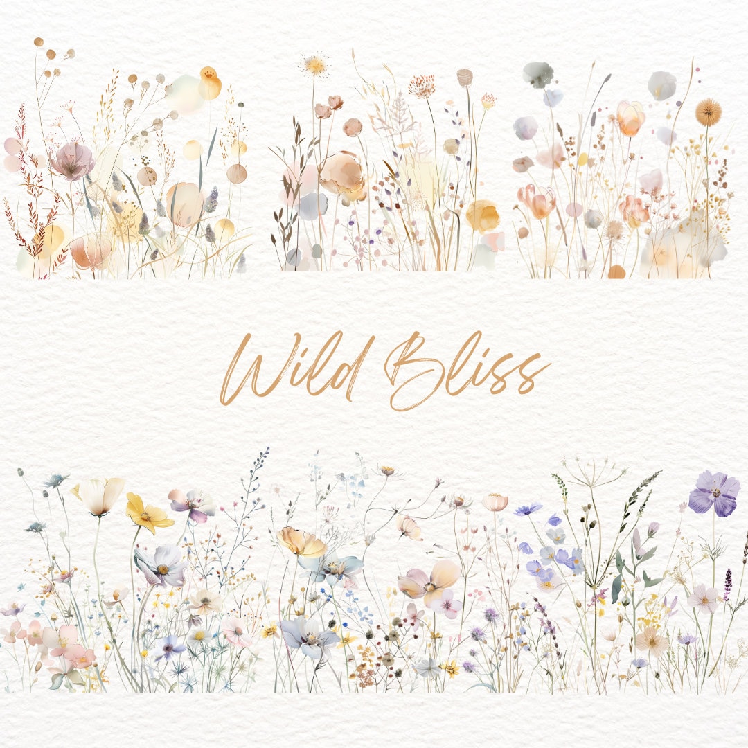 Wild Bliss Clip Art Transparent Watercolor PNG Floral Frame Graphic ...