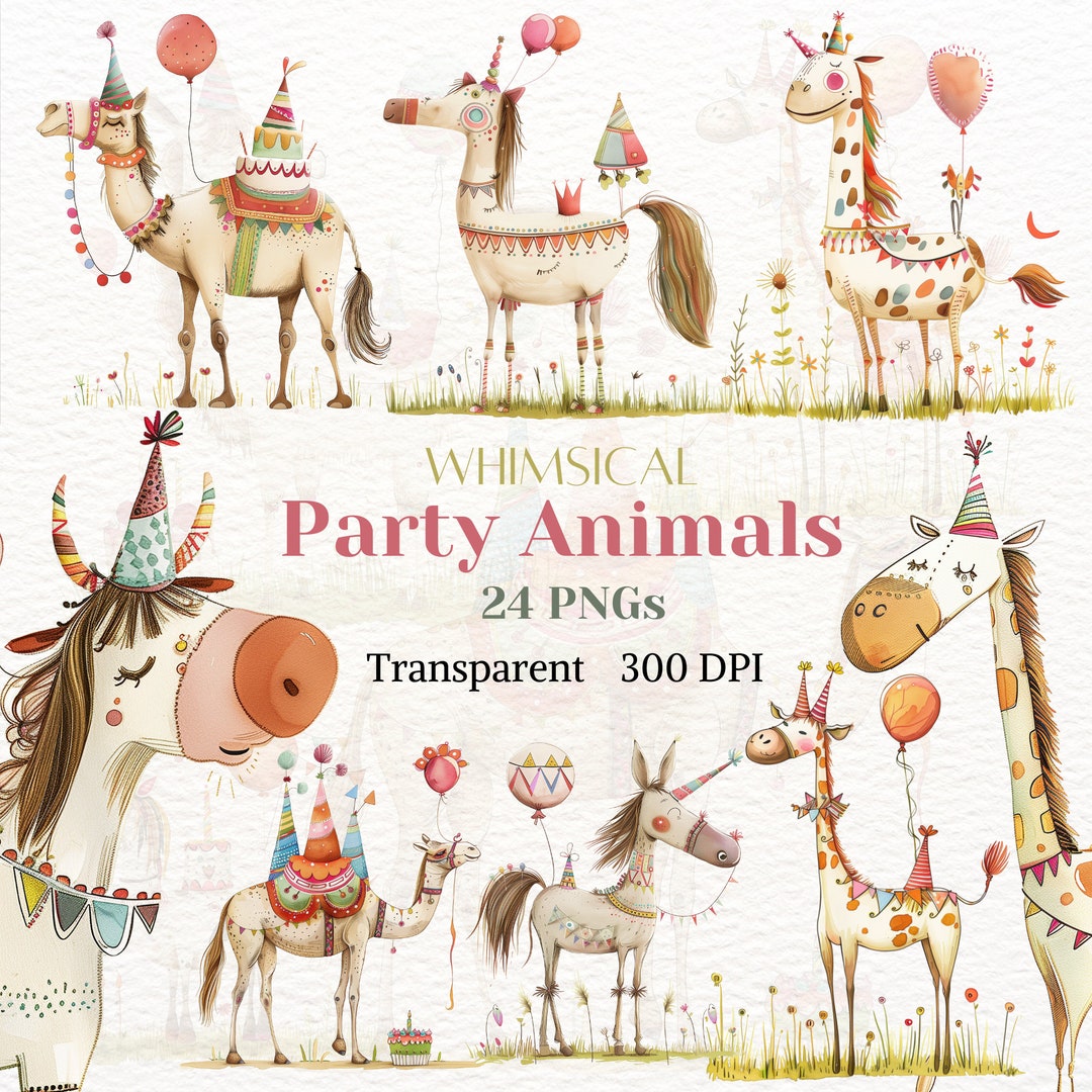 Whimsical Party Animals Clipart Cute Adorable Birth Image for Children ...